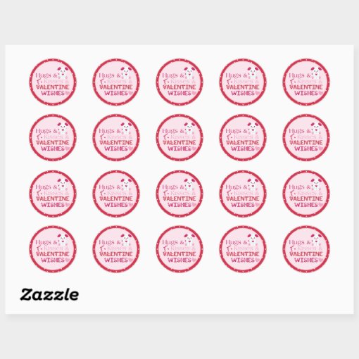 Cute Valentine Wishes Puppy Hugs Kisses Classic Round Sticker | Zazzle