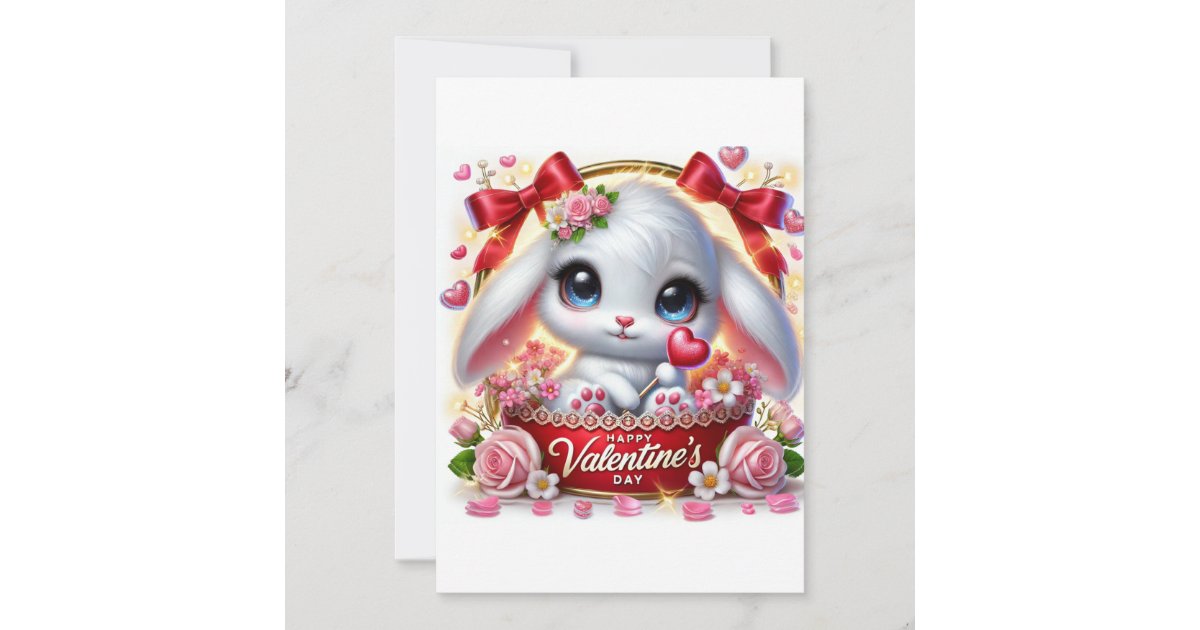 Cute Valentine's Day Bunny Flat Holiday Card | Zazzle