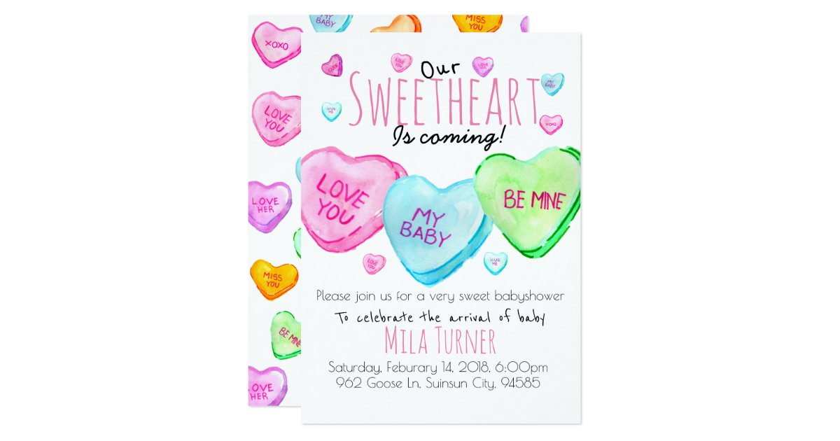 Cute Valentines Day candy heart baby shower invite | Zazzle.com
