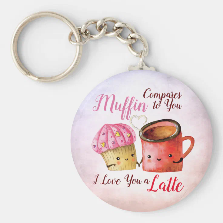 Cute Valentine's Day Cupcake and Coffee Mug Couple Keychain | Zazzle