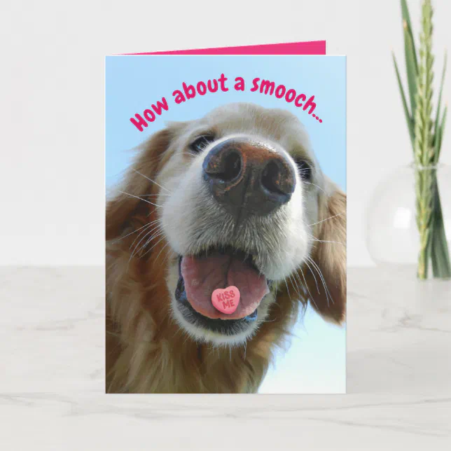 Cute Valentine's Day Golden Retriever Pooch Smooch Card | Zazzle