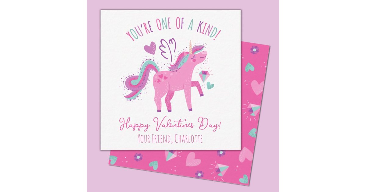 Cute Valentines Day Kids Classroom Unicorn Note Card | Zazzle