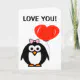 Cute Valentine's Day penguin with heart balloon Holiday Card | Zazzle
