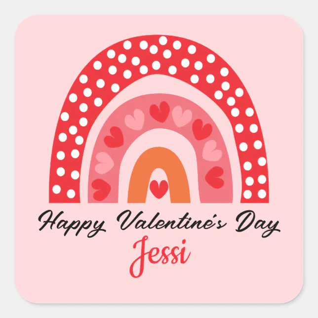 Cute Valentines Rainbow Personalized Square Sticke Sticker | Zazzle