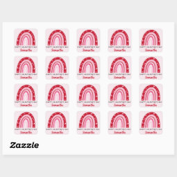 Cute Valentines Rainbow Personalized Square Sticker | Zazzle