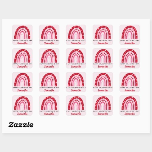 Cute Valentines Rainbow Personalized Square Sticker | Zazzle