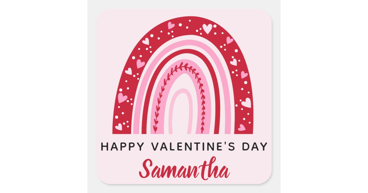 Cute Valentines Rainbow Personalized Square Sticker | Zazzle