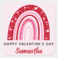 Cute Valentines Rainbow Personalized Square Sticker | Zazzle
