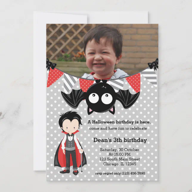 Cute vampire birthday with a photo invitation | Zazzle