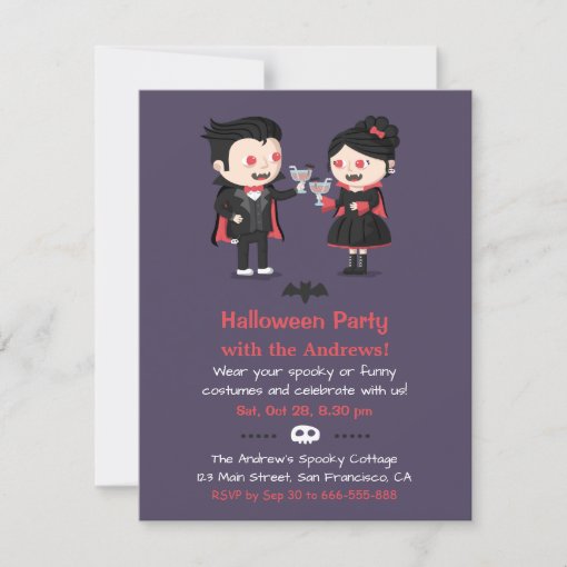 Cute Vampire Couple Halloween Party Invitations | Zazzle