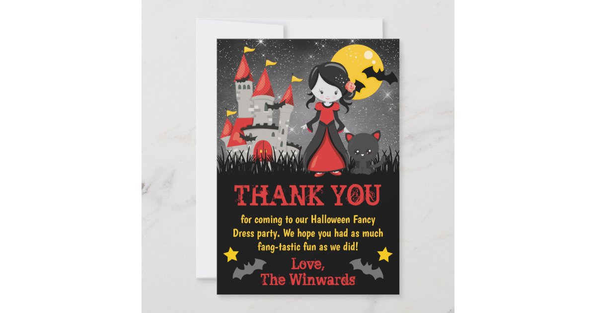 Cute Vampire Girl and Castle Halloween Thank You Card | Zazzle