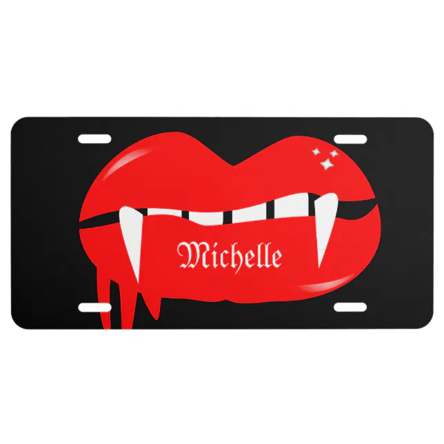 Cute Vampire Lip Dripping Halloween License Plate | Zazzle