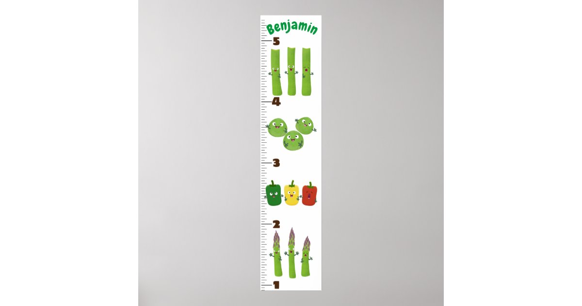 Cute vegetables cartoon illustration growth chart | Zazzle