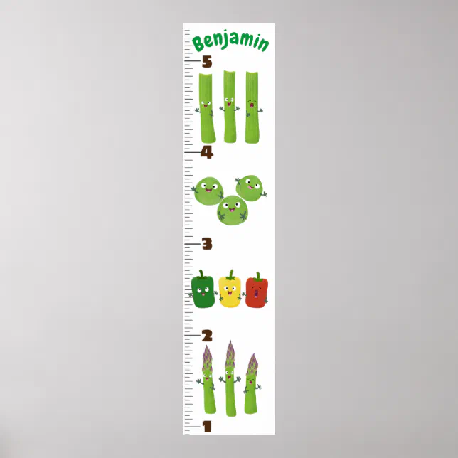 Cute vegetables cartoon illustration growth chart | Zazzle
