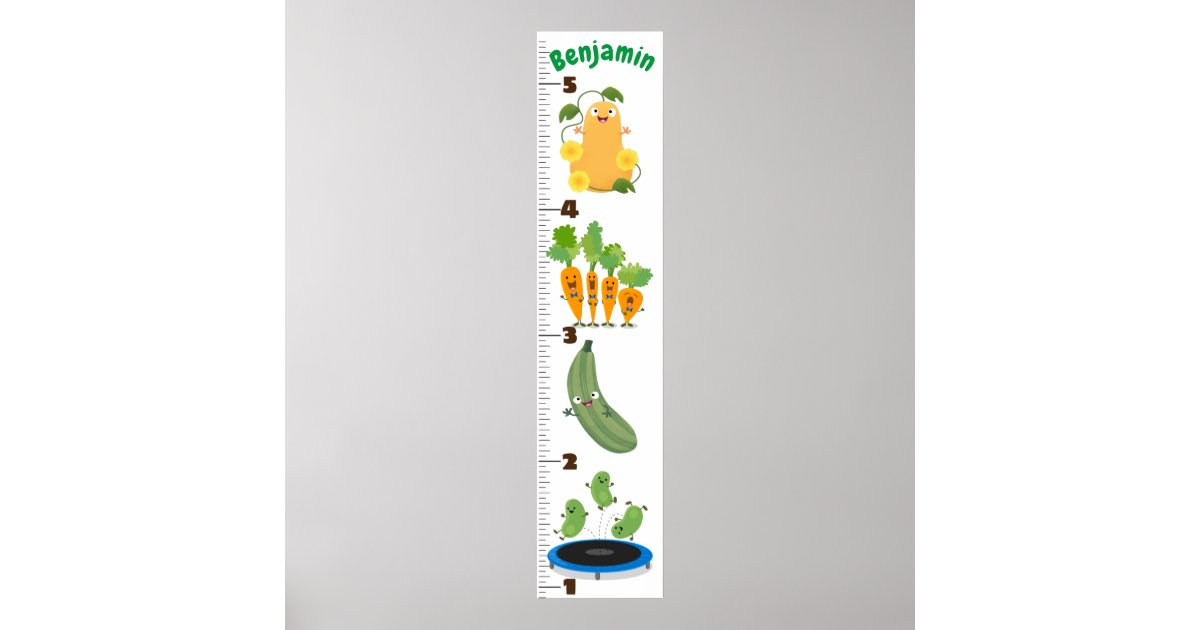 Cute vegetables cartoon illustration growth chart | Zazzle