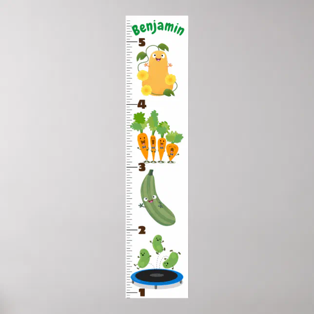 Cute vegetables cartoon illustration growth chart | Zazzle