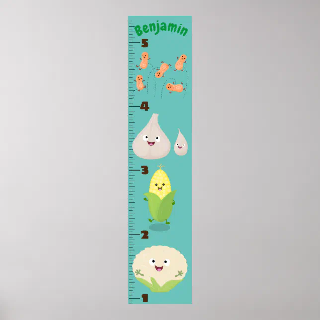 Cute vegetables cartoon illustration growth chart | Zazzle