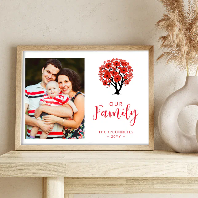 Cute Vibrant Red Floral Family Tree Photo Poster | Zazzle