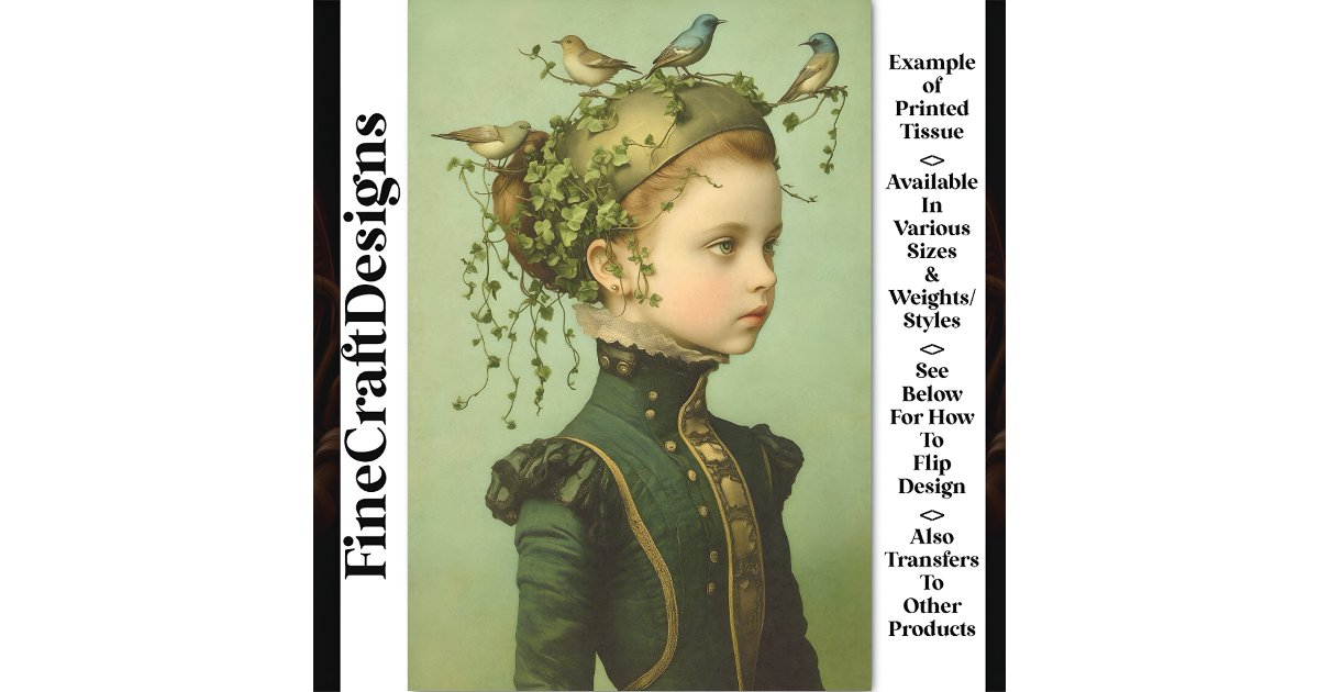 Cute Victorian Girl & Vines & Birds BD9 Decoupage Tissue Paper | Zazzle