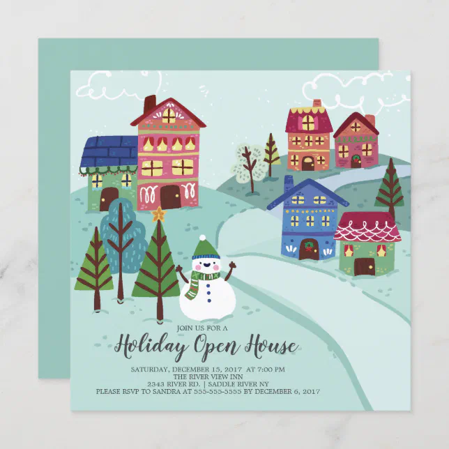 Cute Village Holiday Open House Invitation | Zazzle