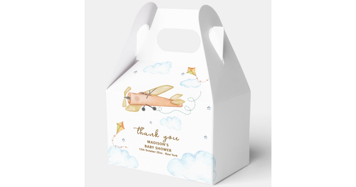 Cute Vintage Aviator Airplane Baby Shower Favor Boxes | Zazzle