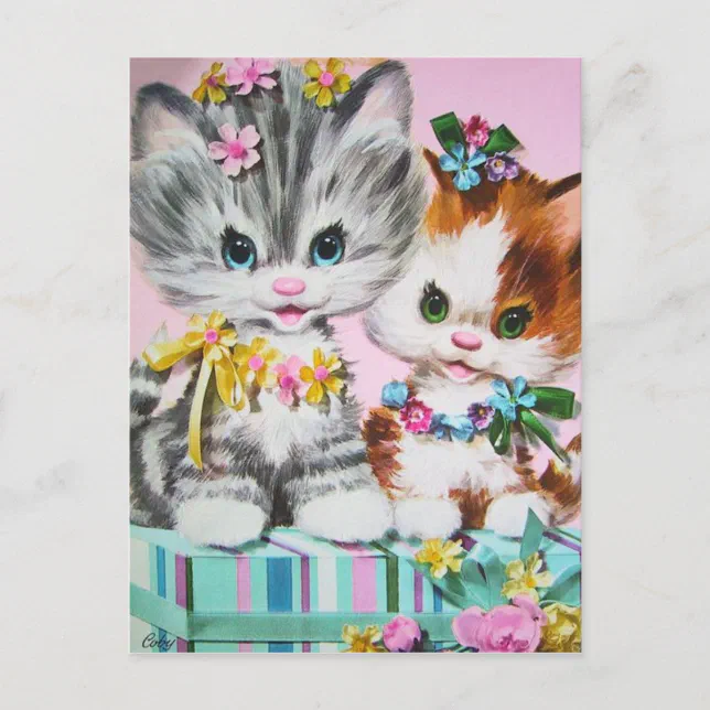 Cute Vintage Birthday Cats Postcard | Zazzle