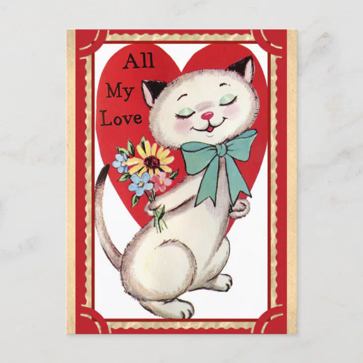 Cute Vintage Cat Valentines Day Postcard | Zazzle