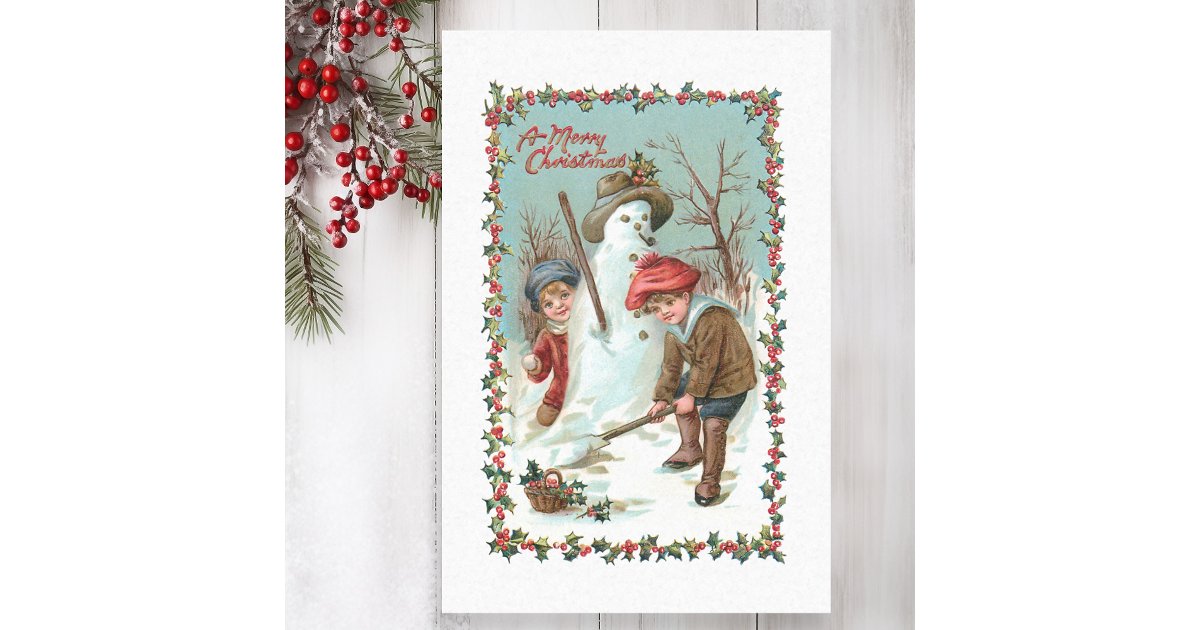 Cute Vintage Children and Snowman Tissue Paper | Zazzle