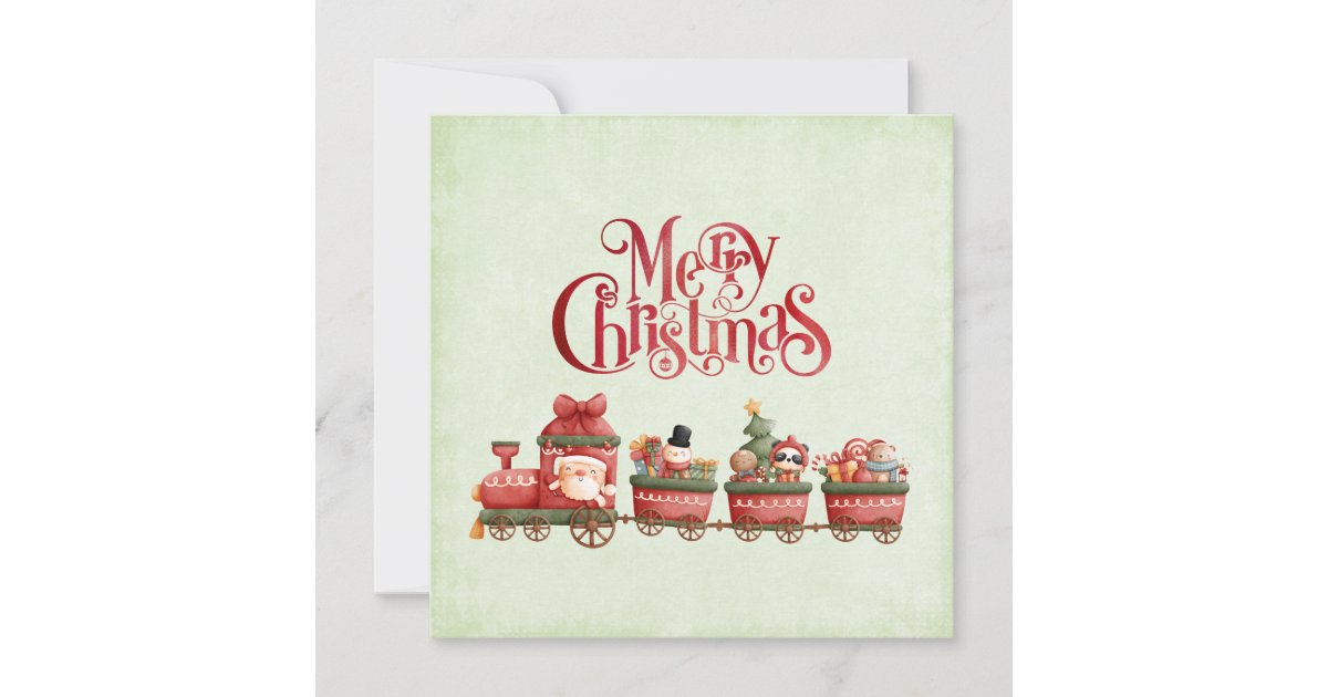 Cute Vintage Christmas Train with Toys Xmas Card | Zazzle
