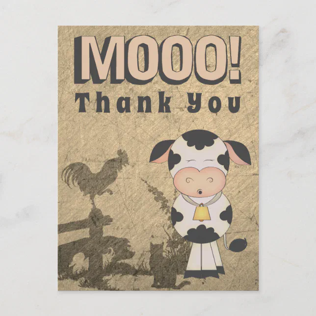Cute Vintage Cow and Farm Animals MOOO! Thank You Postcard | Zazzle
