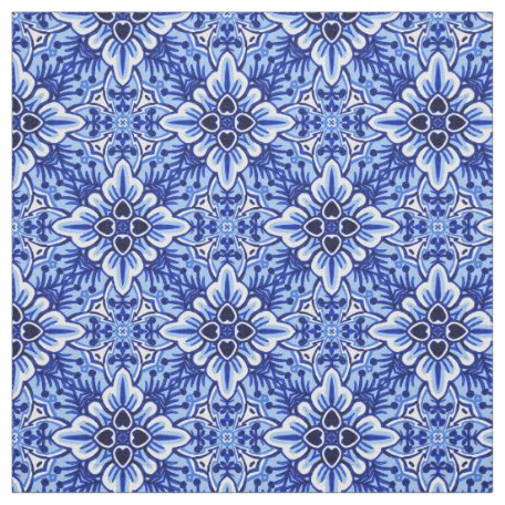 Antique Elegant Dutch Delfts Blue Floral Pattern Fabric | Zazzle