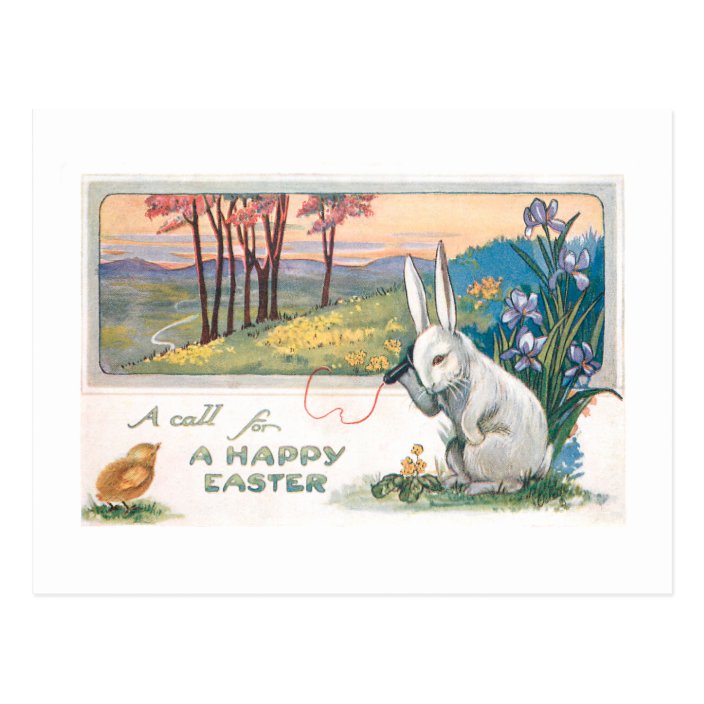 Cute Vintage Easter Bunny with Telephone Postcard | Zazzle.com