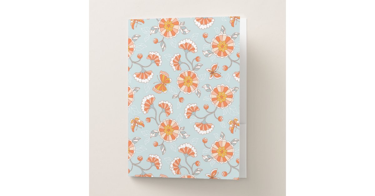 Cute Vintage Flower Butterfly Pattern Pocket Folder | Zazzle
