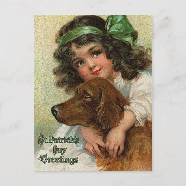 Cute vintage girl dog Saint Patrick's Day Holiday Postcard | Zazzle