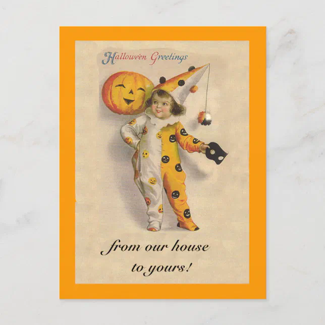 Cute Vintage Halloween Art with Customizable Text Postcard | Zazzle