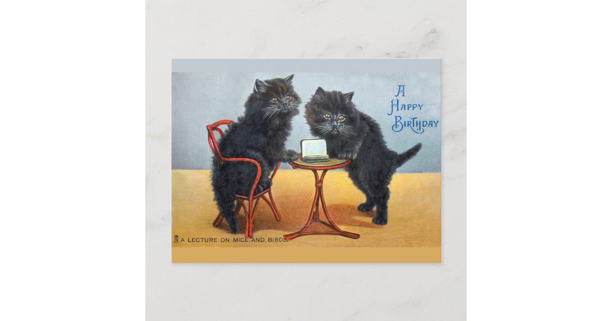 Cute Vintage Happy Birthday Cat Postcard | Zazzle