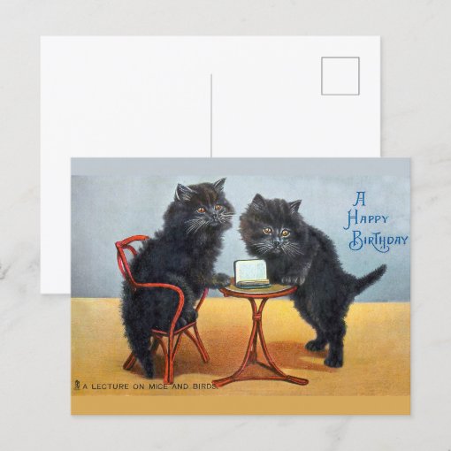 Cute Vintage Happy Birthday Cat Postcard | Zazzle