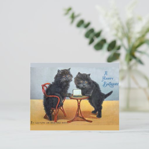 Cute Vintage Happy Birthday Cat Postcard | Zazzle