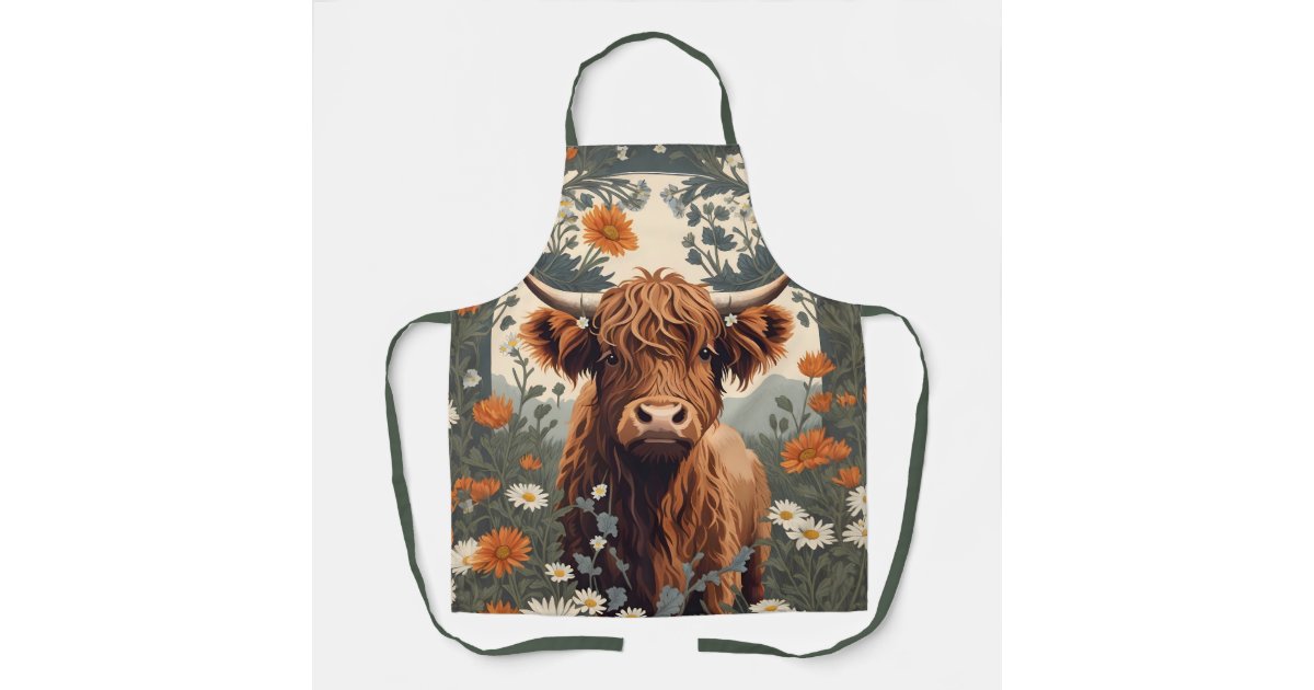 Cute Vintage Highland Cow Apron | Zazzle