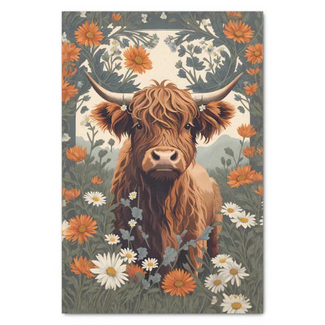 Cute Vintage Highland Cow Tissue Paper | Zazzle
