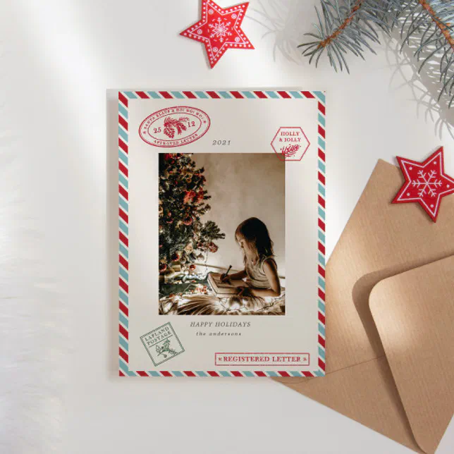 Cute Vintage Mail Three Photo Holiday Card | Zazzle
