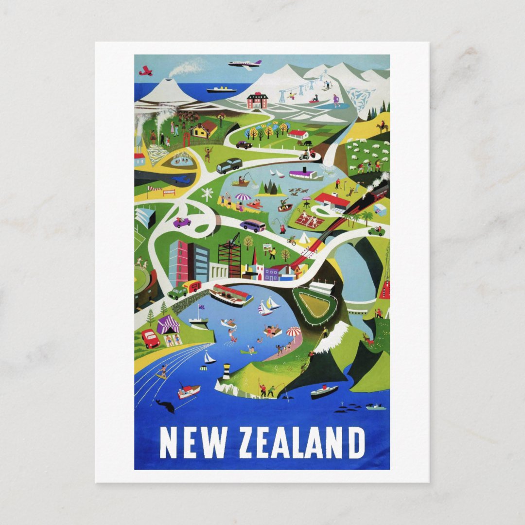 Cute Vintage New Zealand Travel Postcard | Zazzle