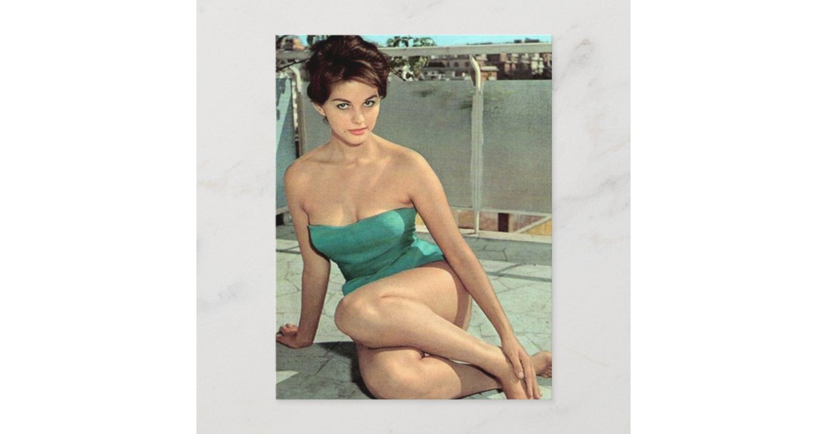 Cute Vintage Pin Up Girl Swimsuit Photo Postcard Zazzle