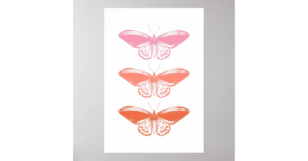 Cute Vintage Pink Butterfly Illustration Poster | Zazzle