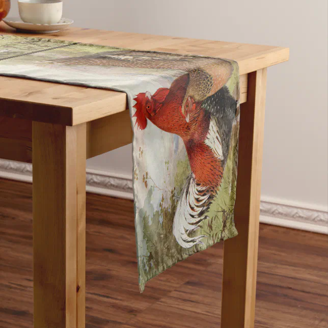 Cute vintage rooster hen short table runner | Zazzle