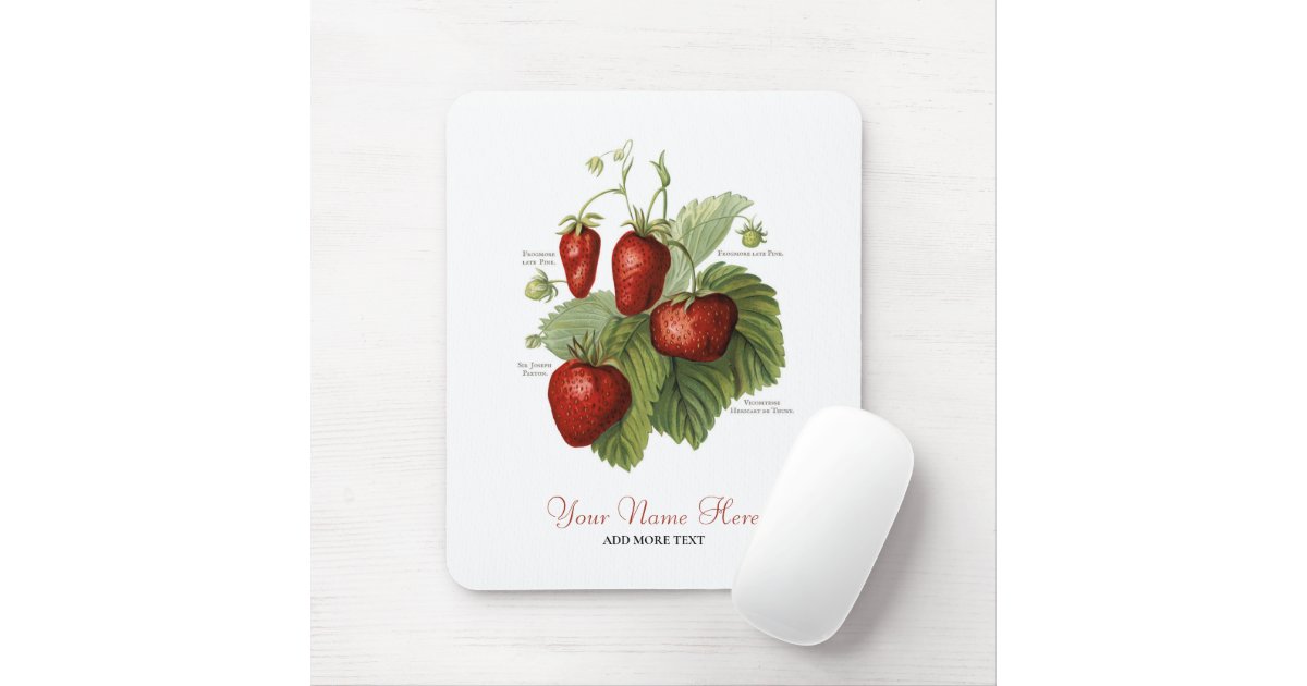 Cute Vintage Strawberry Varieties Add Your Name Mouse Pad | Zazzle