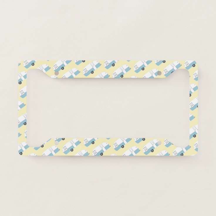 Cute vintage trailers blue on yellow license plate frame | Zazzle