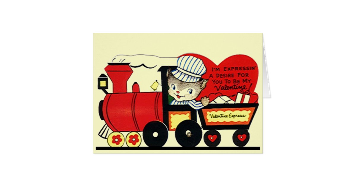 Cute Vintage Train Valentine's Day Card Cards Cat | Zazzle.com