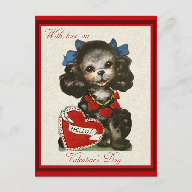 Cute Vintage Valentine's Day Dog Postcard | Zazzle