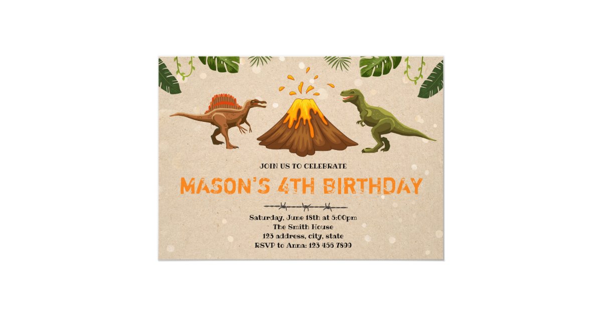Cute volcano dinosaur party invitation | Zazzle.com